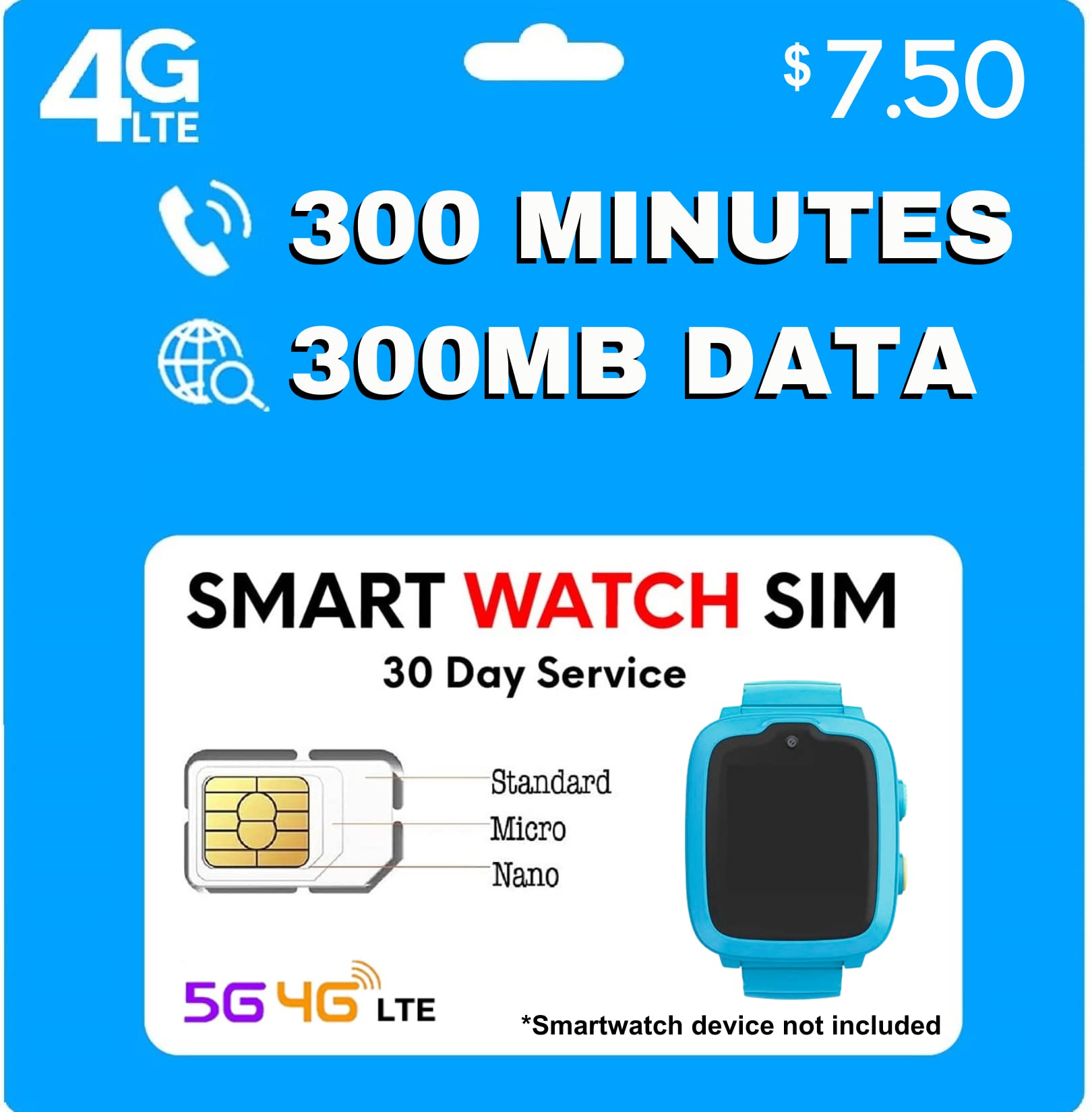 Jolt Mobile $7.50 Nationwide AT&T 5G 4G LTE Network β Wearable - Smart Watch SIM Card GPS Tracker SIM Card - 30 Day Service - Triple Cut SIM - Voice-Data - SMS No Contract