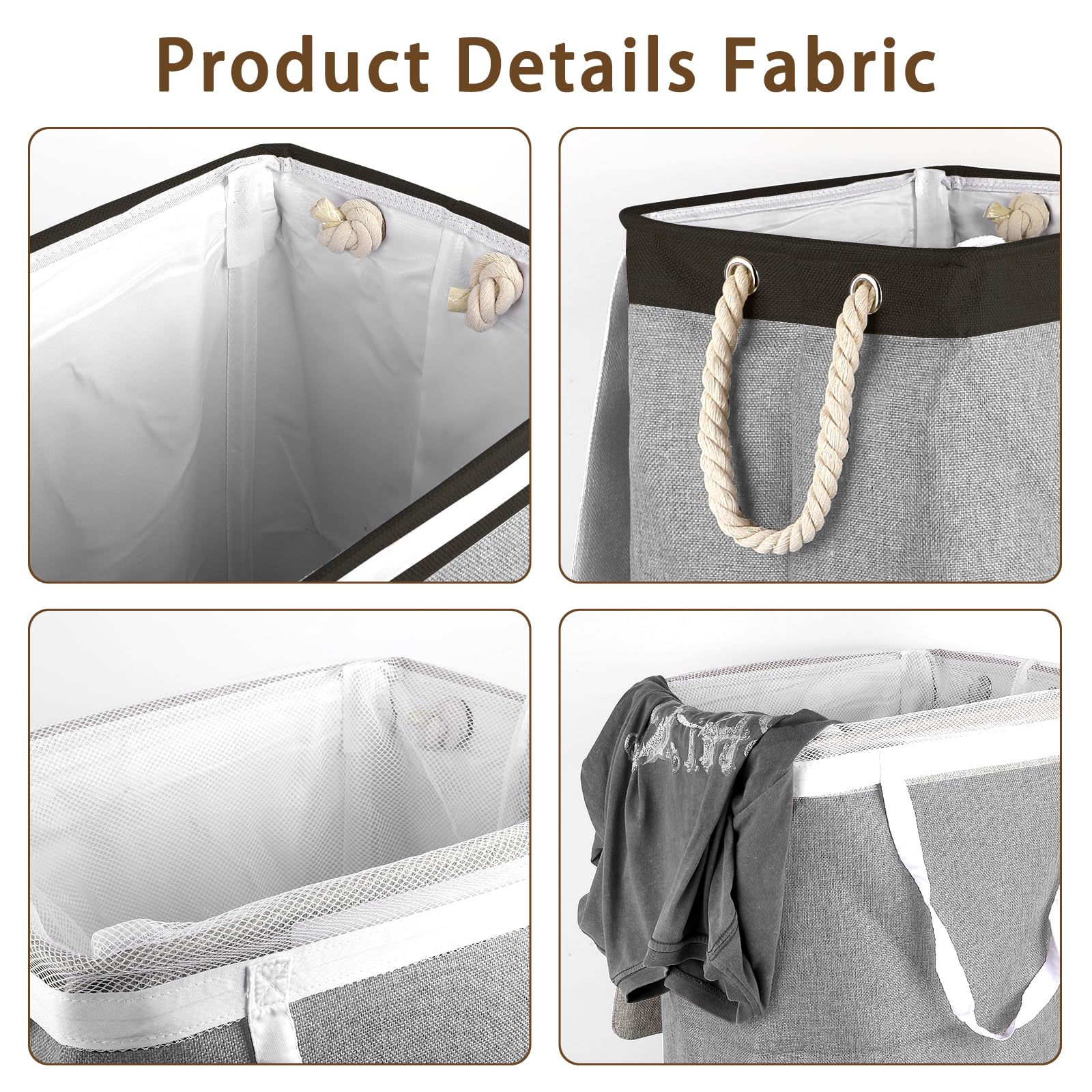 2 Pack Large Laundry Hampers with Lid, Collapsible Laundry Baskets with 2 Bags and 5 Hangers, Foldable Laundry Basket, Portable Clothes Hamper Laundry Basket Organizer for Bathroom, Bedroom, College