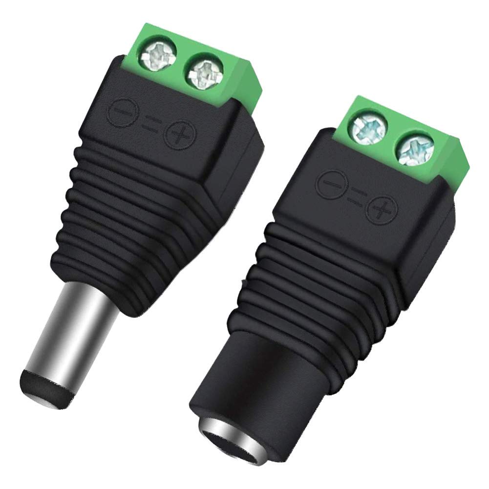 CENTROPOWER 10 Pairs 12V 5A DC Power Plug Connector 5.5mm x 2.1mm, (10 x Male and 10 x Female) Power Jack for Led Strip CCTV Security Camera Cable Wire Ends Barrel Adapter