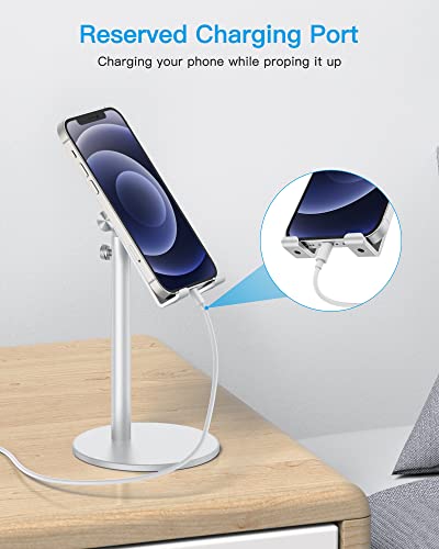 Cell Phone Stand, OMOTON Angle Height Adjustable Phone Holder, Aluminum Desktop Phone Dock for Desk, Compatible with iPhone 13/Mini/Pro/Max, All Smartphones and Tablets(4-11''), Silver