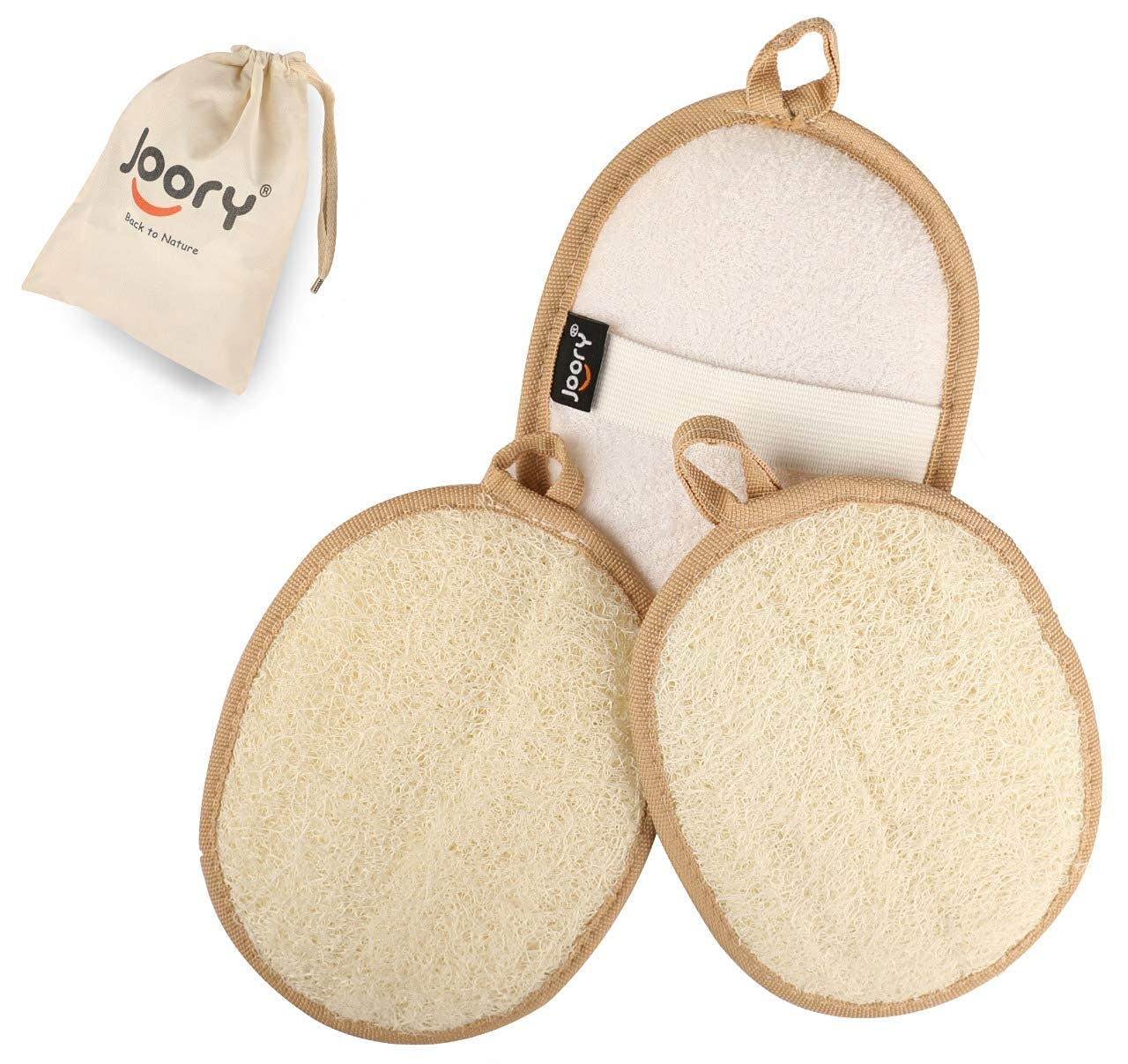 JOORY Natural Exfoliating Loofah Sponge, Egyption Body Scrubber (3 Pack), Biodegradable Shower luffa Pad