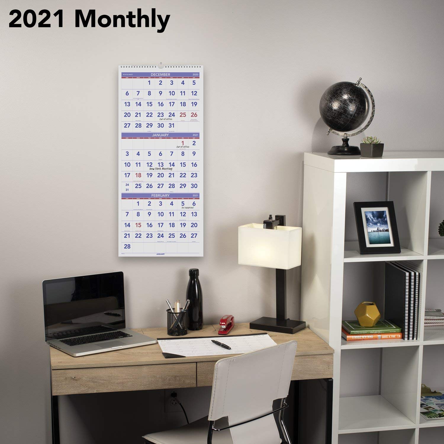 2021 Wall Calendar by AT-A-GLANCE, 12" x 27", Large, Vertical, 3-Month Reference, Wirebound (PM112821)