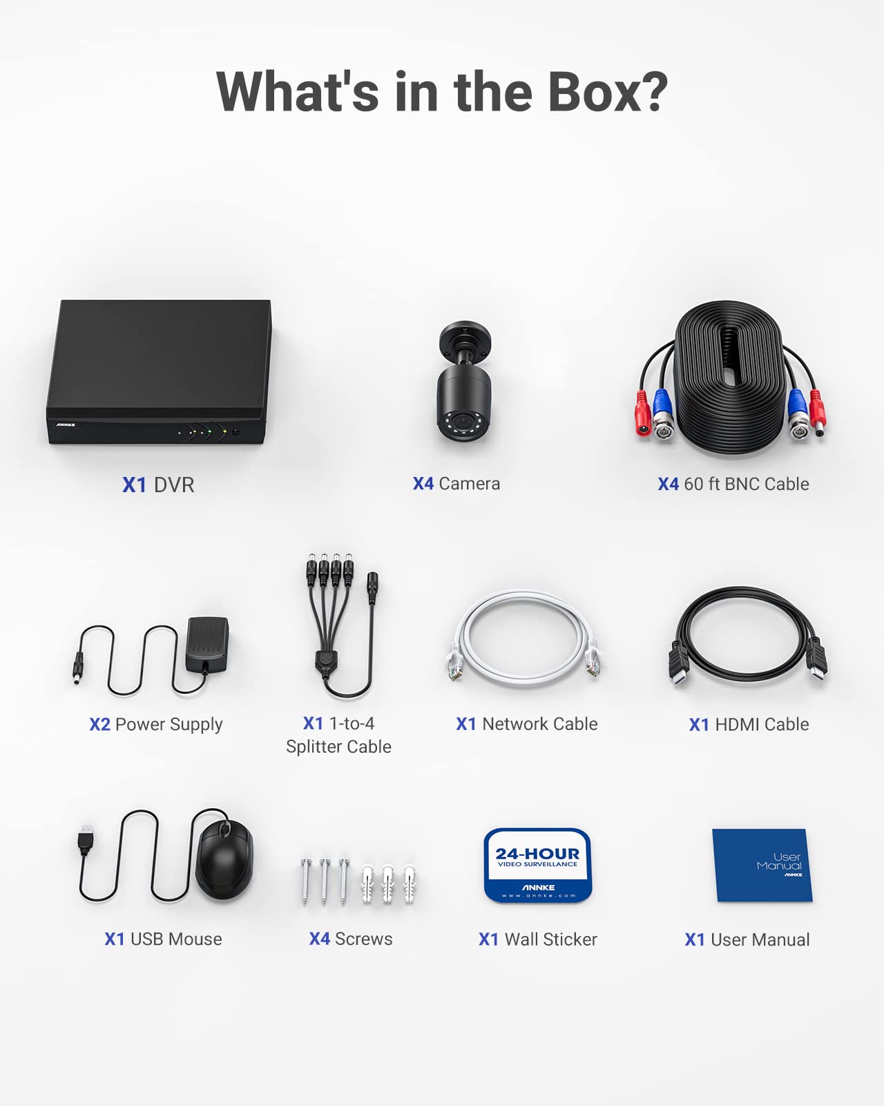ANNKE 8CH Wired Outdoor Security Camera System with AI Human/Vehicle Detection, 5MP Lite H.265+ CCTV DVR Recorder and 4 x 1080P Surveillance Cameras, Email Alert with Snapshots, No Hard Drive