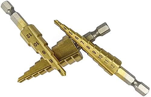 3PCS Titanium Uni Step Drill Bit Set,Sizes 3-12mm 4-12mm 4-20mm