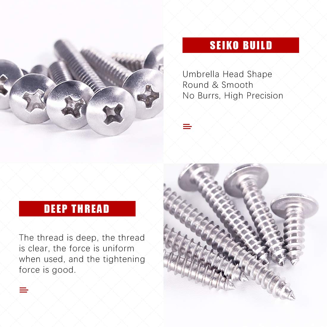 Hilitchi 240 Pcs #8 304 Stainless Steel Phillips Truss Head Self Tapping Sheet Metal Screws Assortment Kit Set
