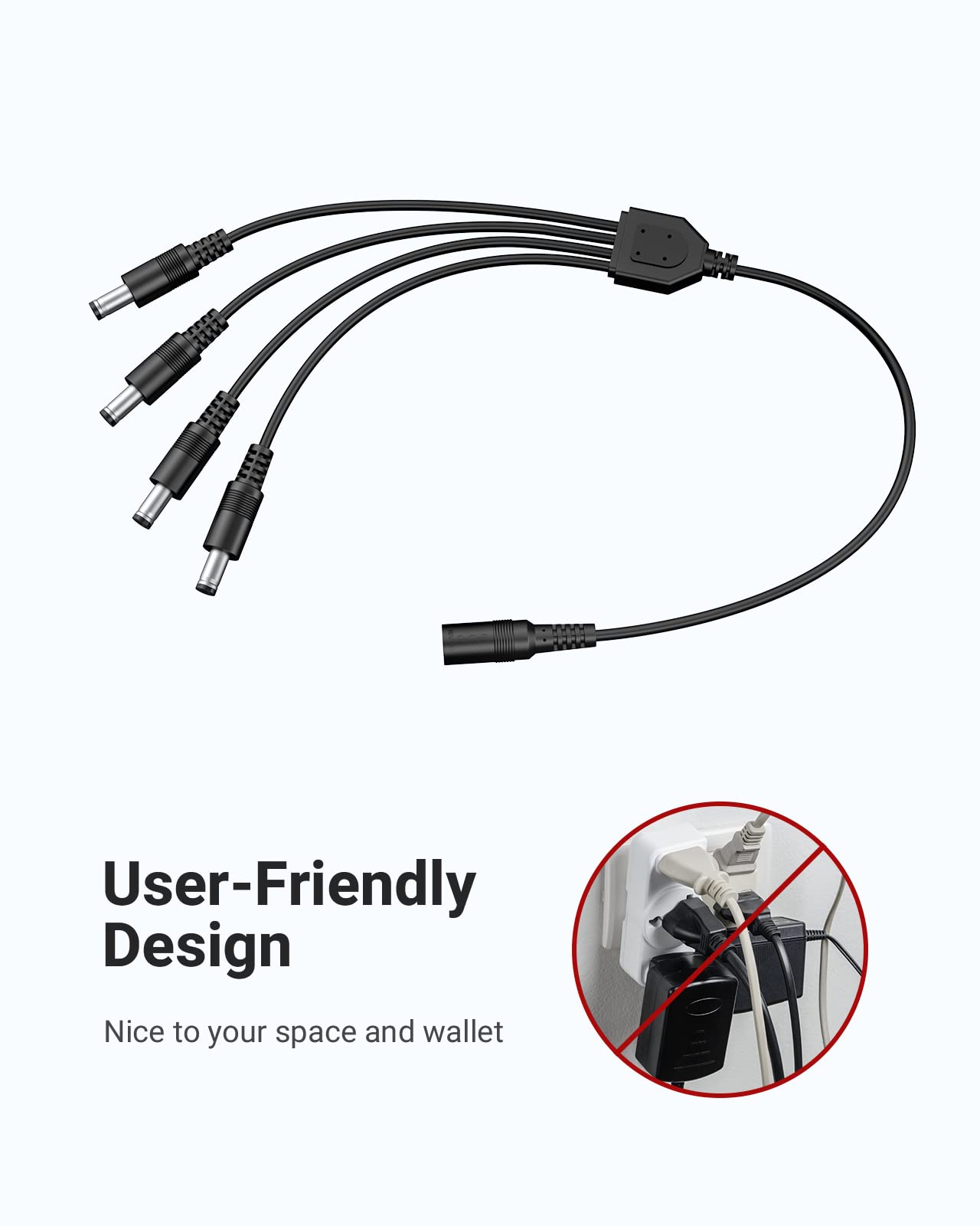 ANNKE Security Power Adapter Supply AC to DC 12V2A and 1-to-4 Splitter Power Cord for CCTV Surveillance Camera DVR System