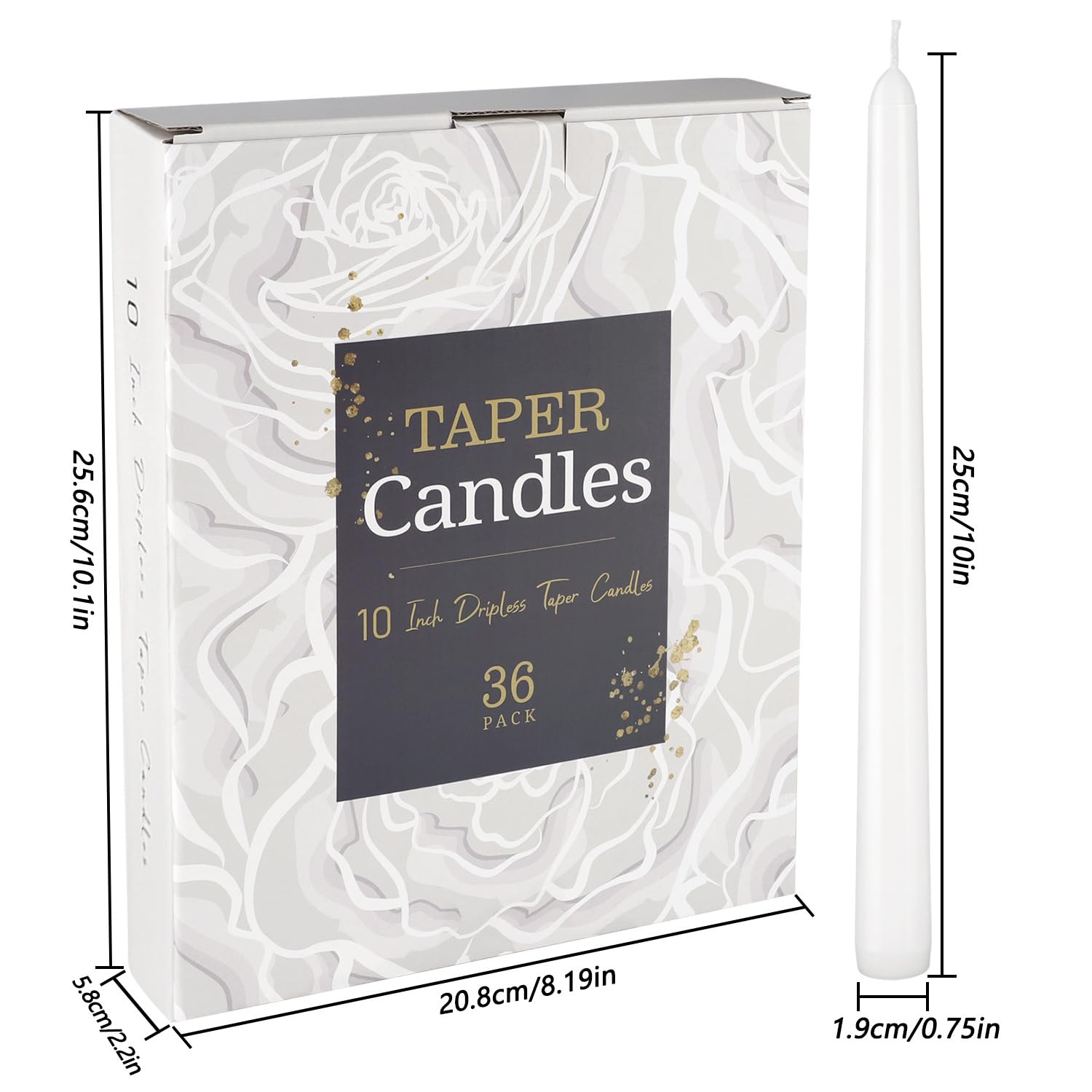 36 Pack 10 inch White Taper Candles, 7-7.5 Hour Burn Time,Unscented Dripless and Smokeless, 10 inch Elegant Premium Quality Dinner Candle for Home Décor, Restaurant, Wedding, Party Candlesticks…