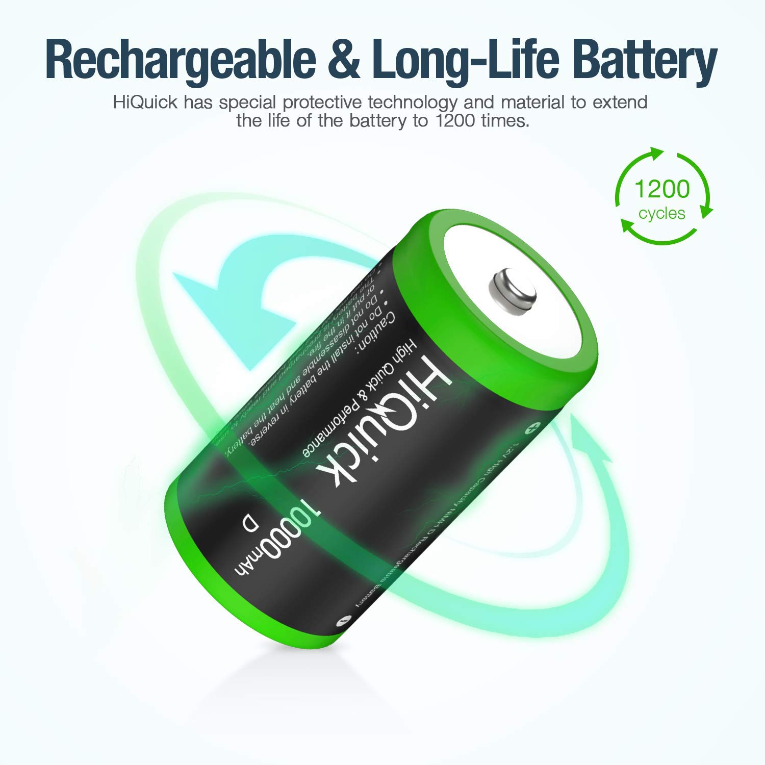 HiQuick D Rechargeable Batteries, 10000mAh 1.2V NiMH Per-Charged D Cell Long Lasting D Size Batteries with Store Boxes(4 Pack)