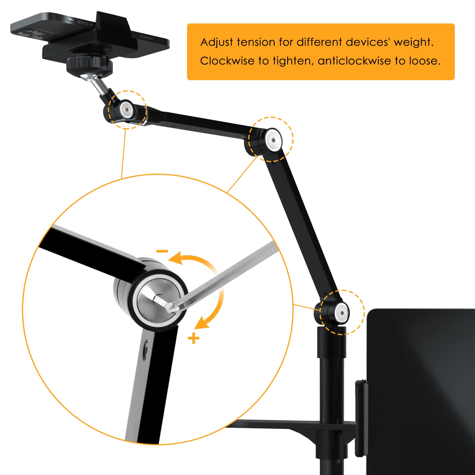 viozon 3-in-1 Selfie Desktop Live Stand, Height Adjustable/Overhead, 8" LED Ring Light, Compatible with 3.5-13" Tablet& Phone, Suitable for YouTube/Tiktok/Recording/Streaming/Online Meeting-B