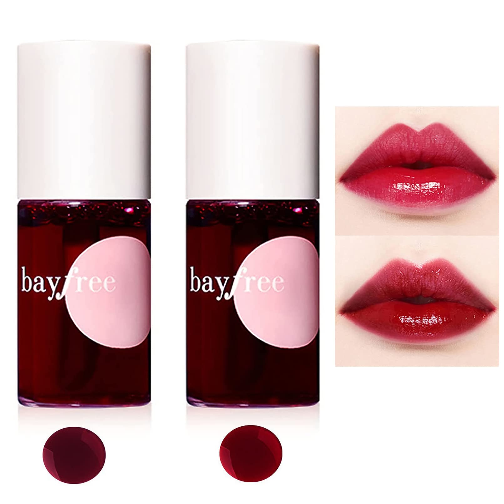 2 Pack Lip Tint Stain Set, Multi-use Lip and Cheek Tint, Moisturizing Liquid Blush and Lip Paint, High Pigment, Vivid Color, Long-Lasting, Weightless Lipstick Lip Tint Lacquer Makeup (Watermelon & Cherry)