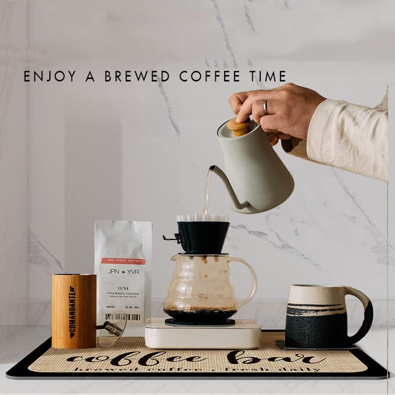 AOKQYA Coffee Maker Mat for Kitchen Counter Protector Rubber Padded Absorbent Dish Drying Mat (Coffee Bar, 12x16 in)