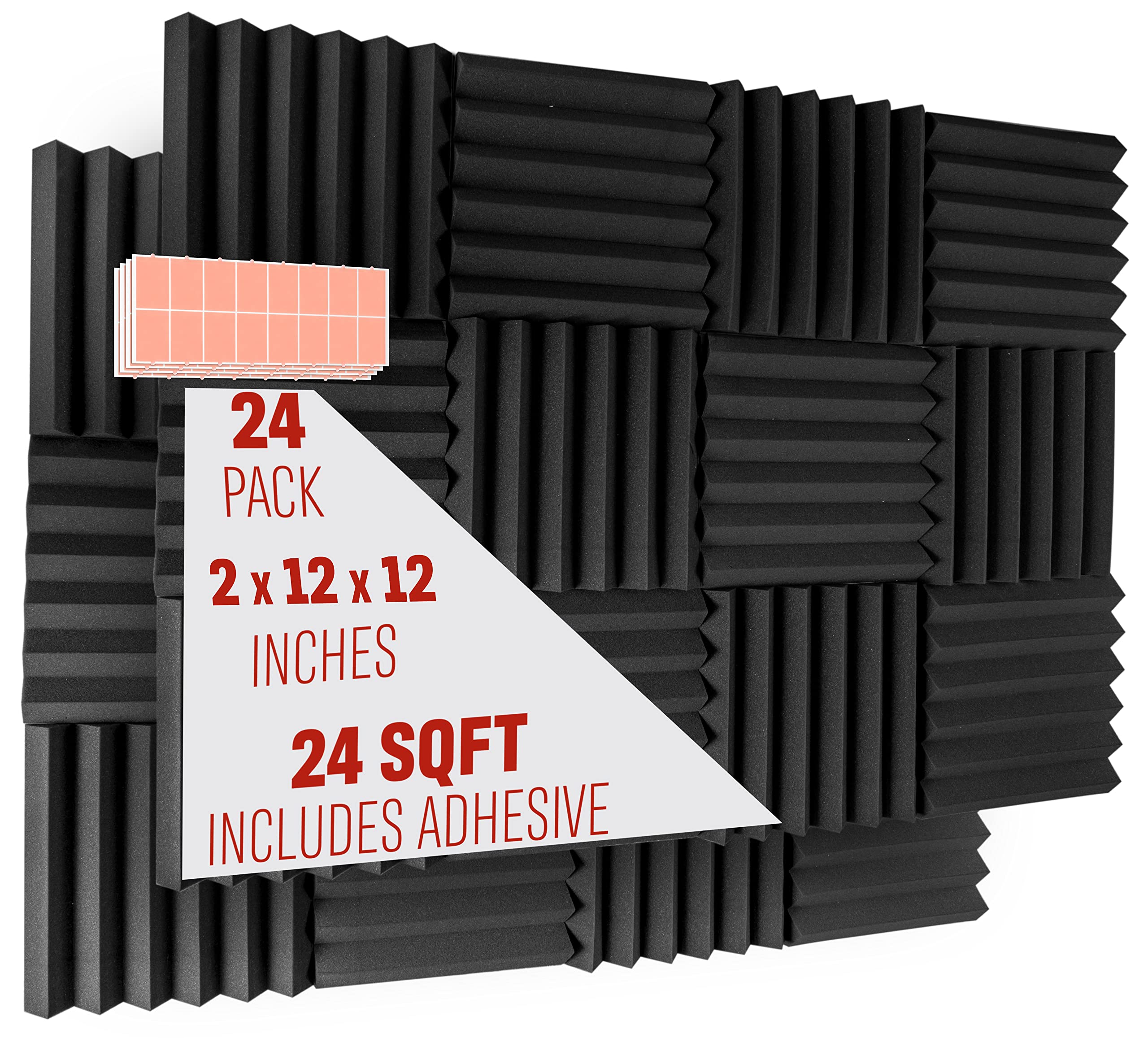 Acoustic Panels Soundproof Wall Panels- 24 Pack 2" x 12" x 12" Sound Proof Foam Panles Adhesive High Desnsity Fireproof Sound Panels Top Quality Sound Deadening Panels Ideal for Home & Studio
