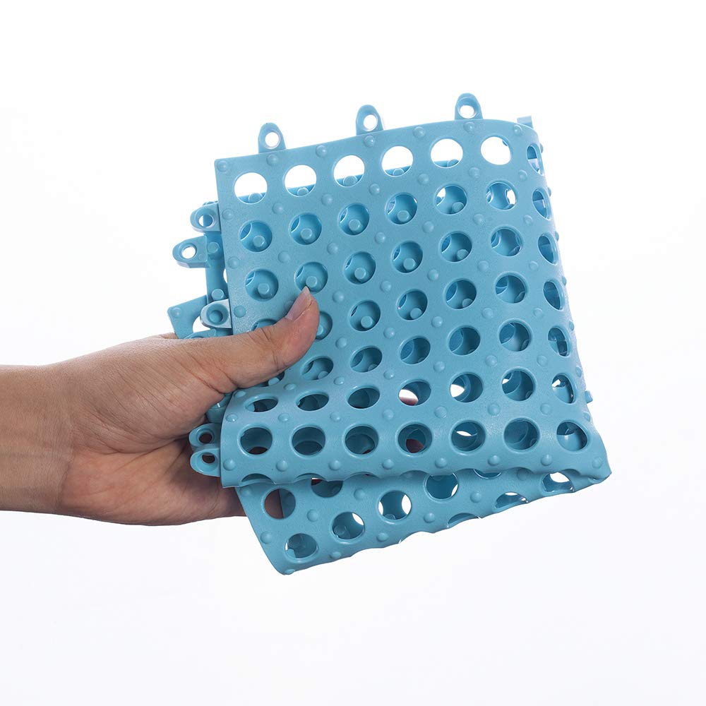 12PCS Interlocking Soft PVC Floor Tiles, No-Slip Pool Shower Bathroom Kitchen Mat with Drain Hole 11.75'' x 11.75'' Decking Tiles Outdoor and Indoor