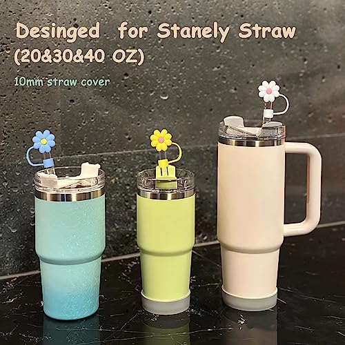 5PCS Straw Cover Cap for Stanley Cup,10mm Silicone Straw Toppers Reusable Straw Tips fit Stanley 30&40 Oz Tumbler, Drinking Straw Topper for Stanley Cups Accessories