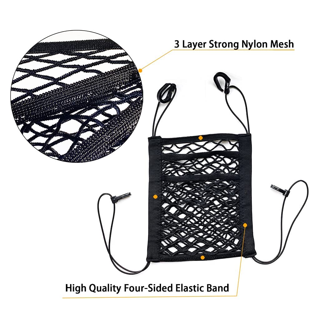 Dog Car Net Barrier with Auto Safety Mesh Organizer Baby Stretchable Storage Bag Between Seats Universal for Cars, SUVs -Easy Install,Safer to Drive with Children and Pets… (3 Layers)