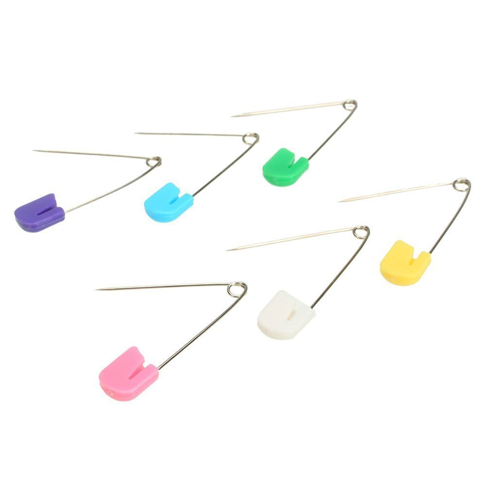 Assorted Color 100 Packs 2.2" Baby Infant Child Kids Nappy Cloth Diaper Safety Pins Plastic Head Locking Cloth Safety Pins Clip Holder