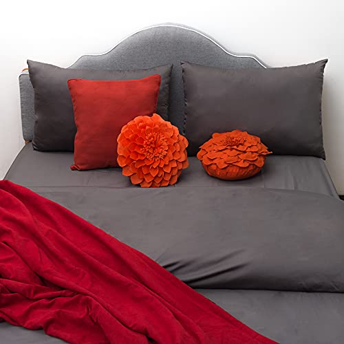JWH Handmade 3D Flower Throw Pillow Covers Aesthetic Decorative Round Cushion Floral Accent Pillow Cases Velvet Pillowcase Living Room Bed Couch Bedroom 14 Inch Orange