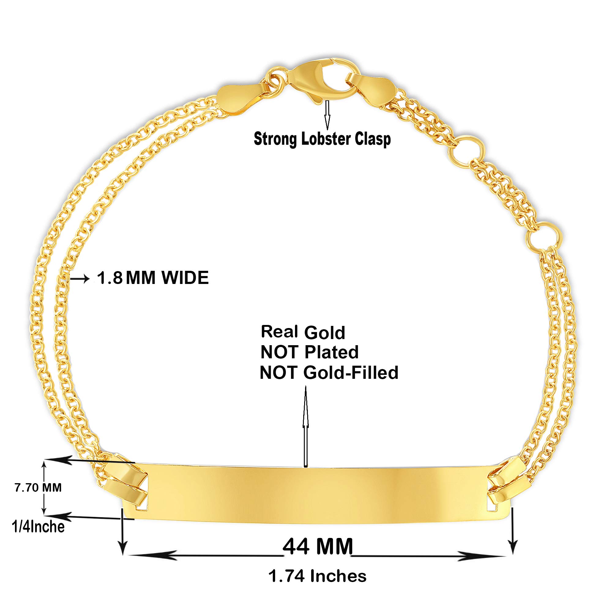 14kt Yellow Gold Name Bar Id Bracelet β Handmade 18k Solid Personalized Bracelets - Free Customizable Engraving Identification β Elegant Women's Gift Adjustable 6.5 ,7 ,7.5 Inches (Yellow, gold 14k)