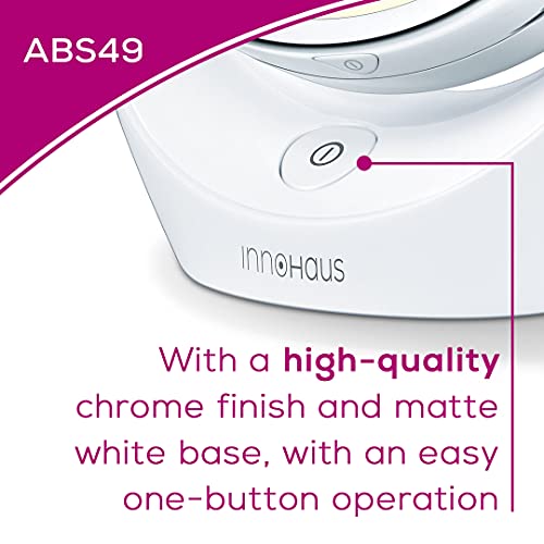 5x Magnifying Double-Sided Cosmetic Vanity Makeup Mirror Illuminated LED Lights, 360° Degree Swivel Rotation, On/Off Button, Chrome Finish, Cordless, Batteries Included, ABS49