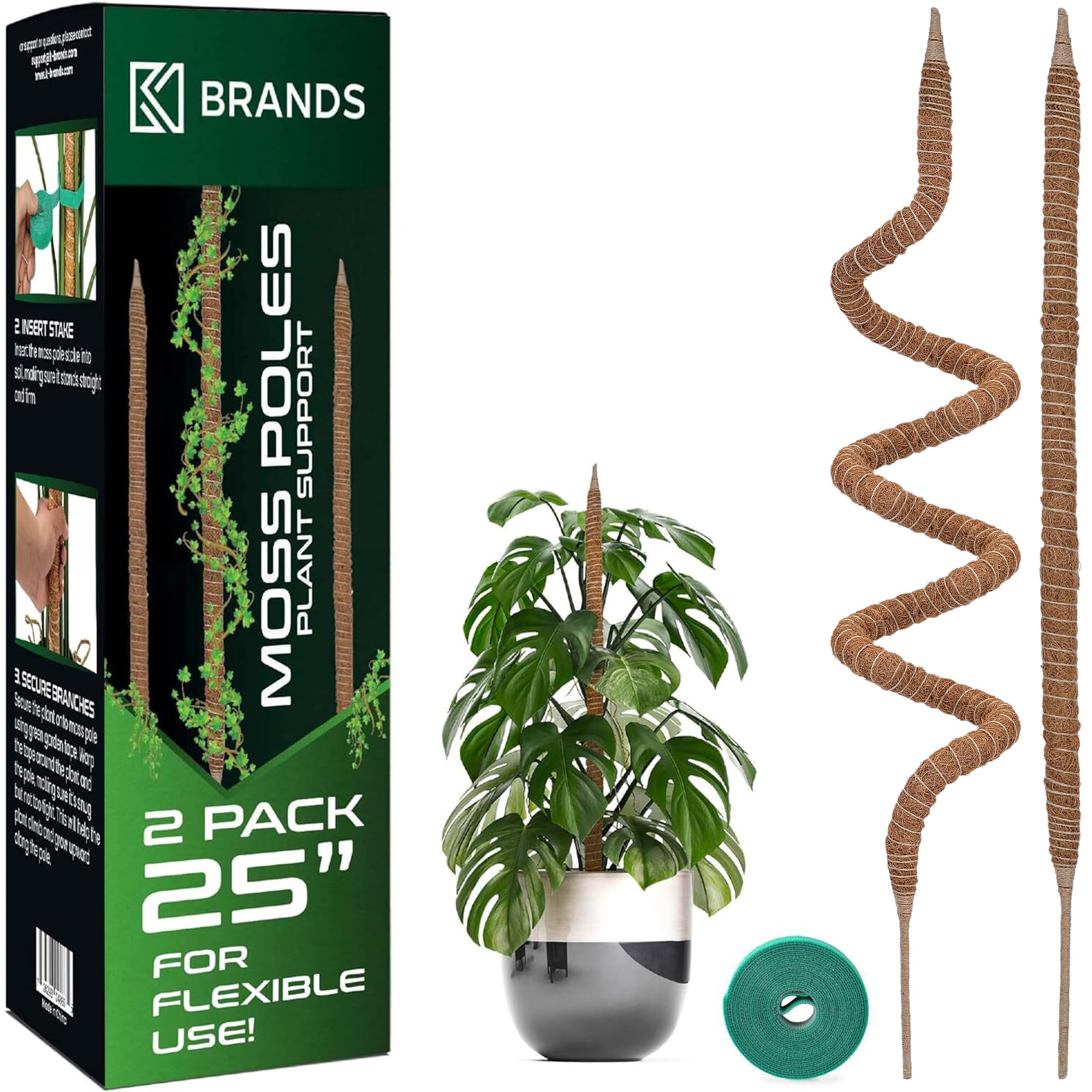 2 Pack Moss Pole - 25'' Bendable Monstera Plant Support - Plant Trellis Moss Pole for Plants Monstera - Moss Poles for Climbing Plants - Plant Sticks Support Plant Stakes for Indoor Plants Potted