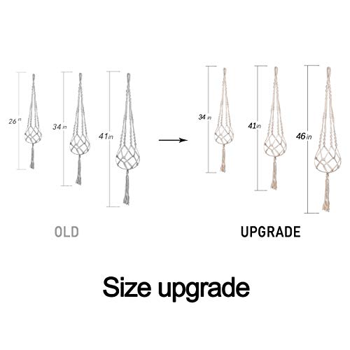 AOMGD 3 Pack Macrame Plant Hanger with 3 Hooks, Different Size Hanging Planters for Indoor Plants Holder,Large 46"/41"/34",Ivory