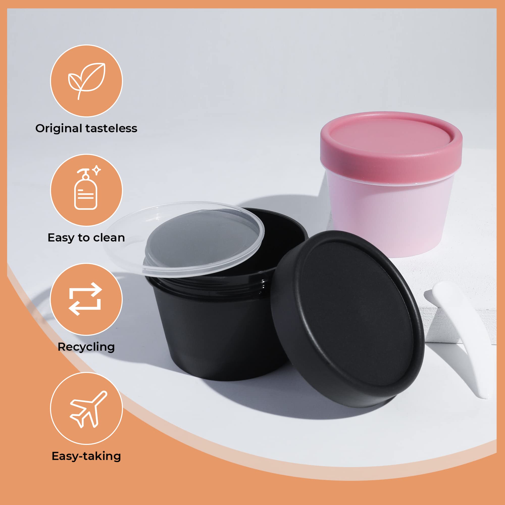 LONGWAY 3.4oz/100ml Empty Leakproof Cosmetic Pot Jars,Wide-Mouth Plastic Mask Container with Dome Lids for Beauty Products, DIY Slime Making or Travel Storage MakeUp(Black)