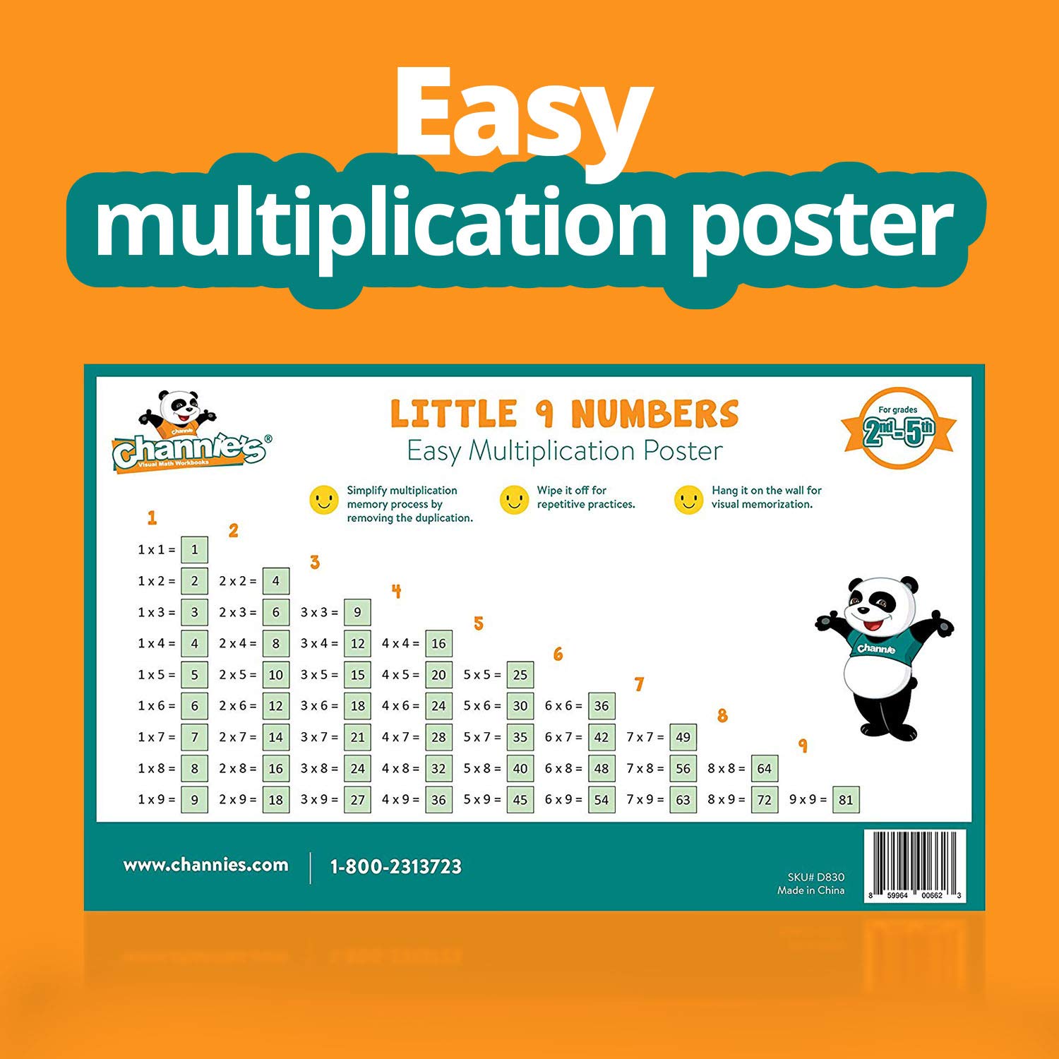 Channie’s Dry Erase My Little 9 Numbers Multiplication Chart to Help Children Ages 6+ Learn, Write & Practice All in One Poster, 8.5" x 14"