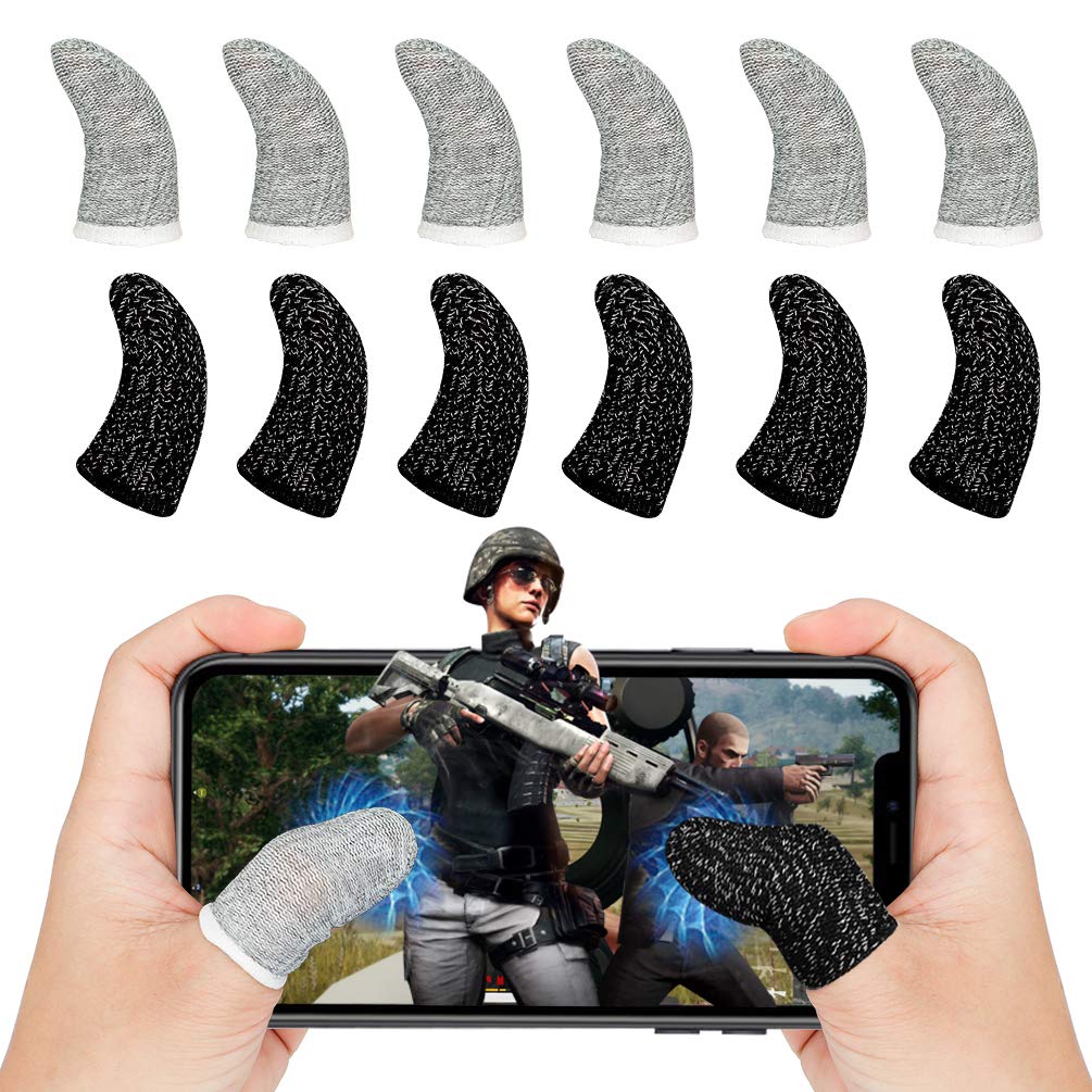 12Pcs Mobile Game Controller Finger Sleeves, Breathable Anti-Sweat Gaming Finger Cot for PUBG/Call of Duty Sensitive Touch Screen Finger Sleeve for Android iSO Phone (Black&White)