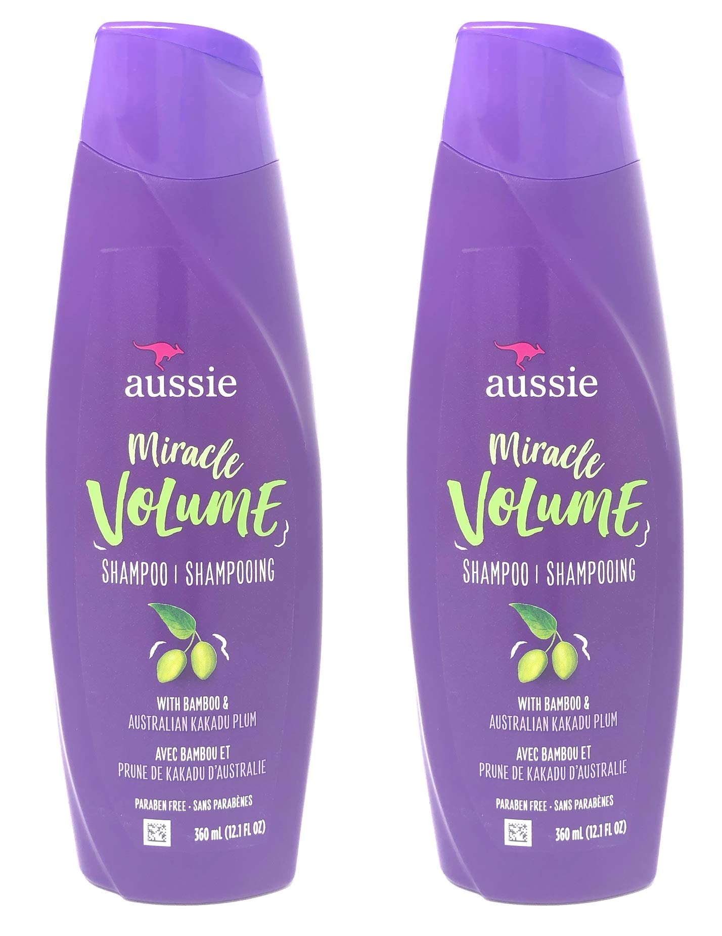 Aussie For Fine Hair, Paraben-free Miracle Volume Shampoo, W/Plum and Bamboo, 12.1 oz (Pack of 2)