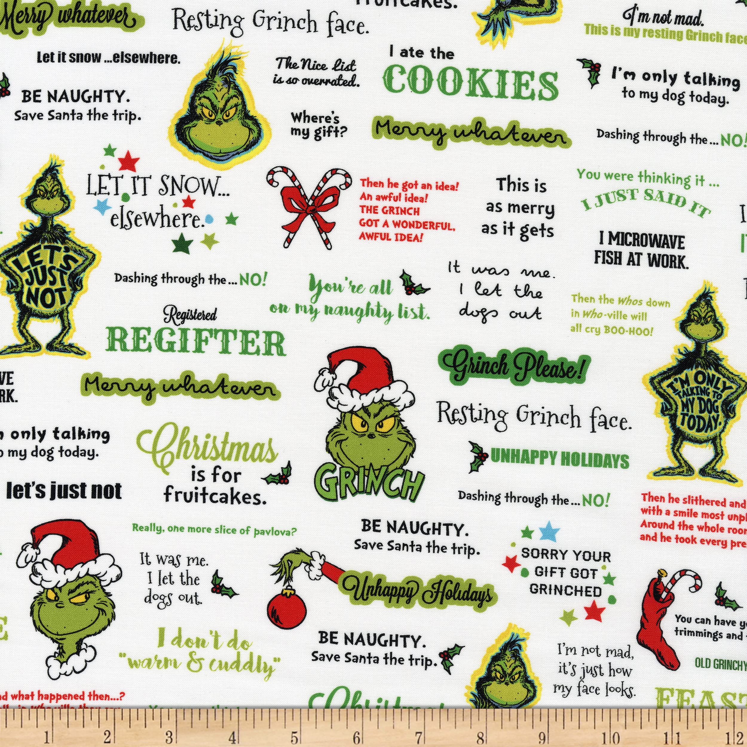 Robert Kaufman Kaufman How The Grinch Stole Christmas Letters Fabric, Holiday Yard