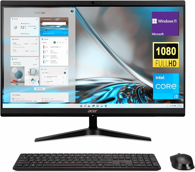 acer Aspire C24 23.8" FHD All in One Desktop Computer, 12th Gen Intel 6-Core i3-1215U Processor, 16GB RAM 512GB SSD, Wi-Fi 6, Wireless Keyboard and Mouse,Windows 11 Home, Black