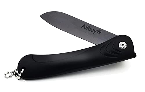Alibuy 3" Ceramic Folding Knife Utility Knife (Blade Black + Handle Black)