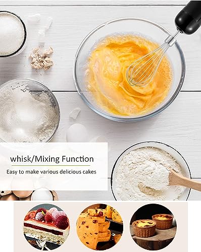 4 in1 Immersion Blender Handheld 304 Stainless Steel Blades, 5 Speed & 3-Angle Adjustable Chopper Beaker Whisk and Beater for Milkshakes Smoothies Soup Baby Food