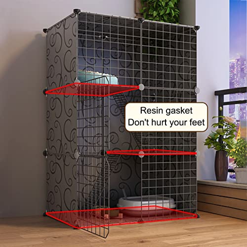 3 Tier Cat Cage Large DIY Cat Enclosure, Pet Playpen, Cat Playpen for Small Animals, Cat Houses for Indoor, Extra Large Exercise Place, Easy to Clean, Accommodates 1-3 Adult Cats (Size : Black 110x37