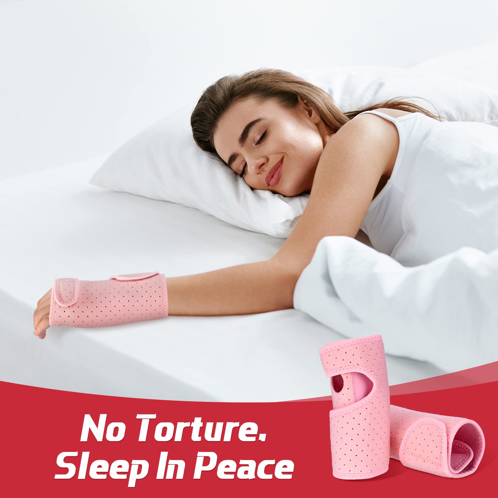 2 Pieces Carpal Tunnel Wrist Braces for Night Wrist Sleep Support Brace Wrist Splint Stabilizer and Hand Brace Cushioned to Help With Carpal Tunnel and Wrist Pain Relief (Breathable Style, Pink)