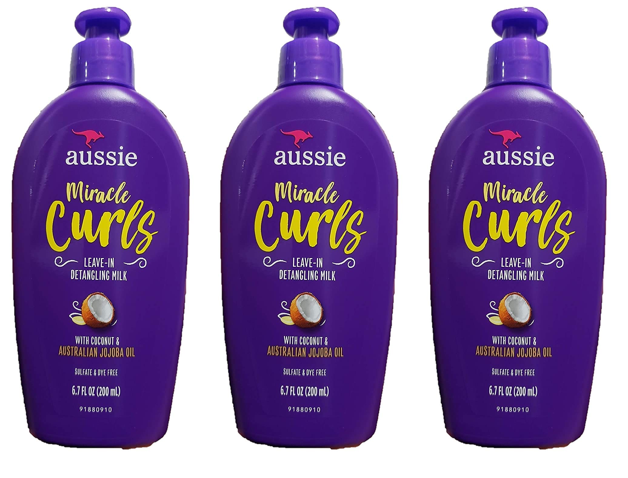 Aussie Miracle Curls Leave-In Detangler Milk 6.7 Ounce (200ml) (3 Pack)