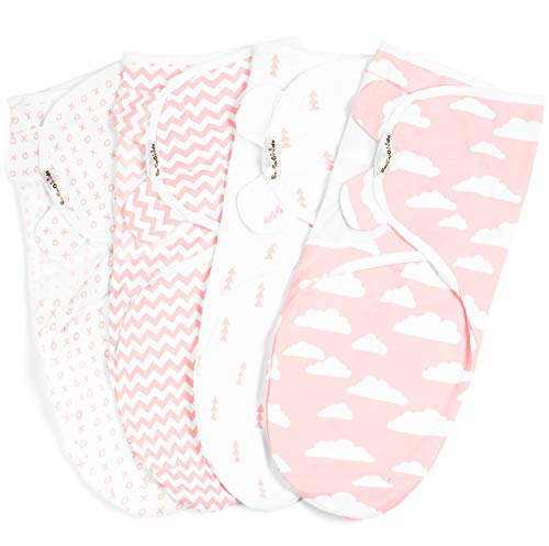 BaeBae Goods Swaddle Blanket, Adjustable Infant Baby Swaddling Wrap Set of 4, Baby Swaddling Wrap Blankets for Boys and Girls Made in Soft Cotton (0-3 Months)