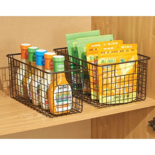 mDesign Metal Wire Food Storage Basket Organizer with Handles for Organizing Kitchen Cabinets, Pantry Shelf, Bathroom, Laundry Room, Closets, Garage - Concerto Collection - 8 Pack - Bronze