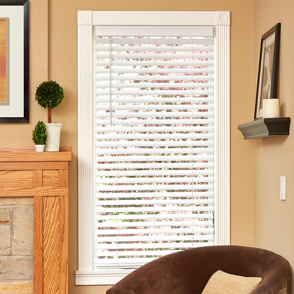 2-inch Flat Slat Faux Wood Cordless Room Darkening Blind for Windows - Starting at $18.97 - (Over 1,000 Custom Sizes), White - 18" W x 48" H