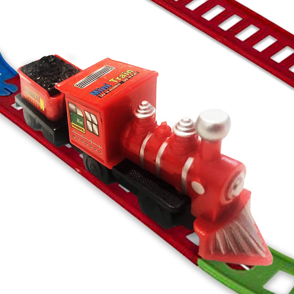 ArtCreativity 8-Piece Wind-Up Train Set for Kids, Toy Train Set with 2 Cars and 6 Tracks Each, Durable Plastic, Cute Christmas Holiday Train for Under The Tree, Great Gift Idea for Boys and Girls
