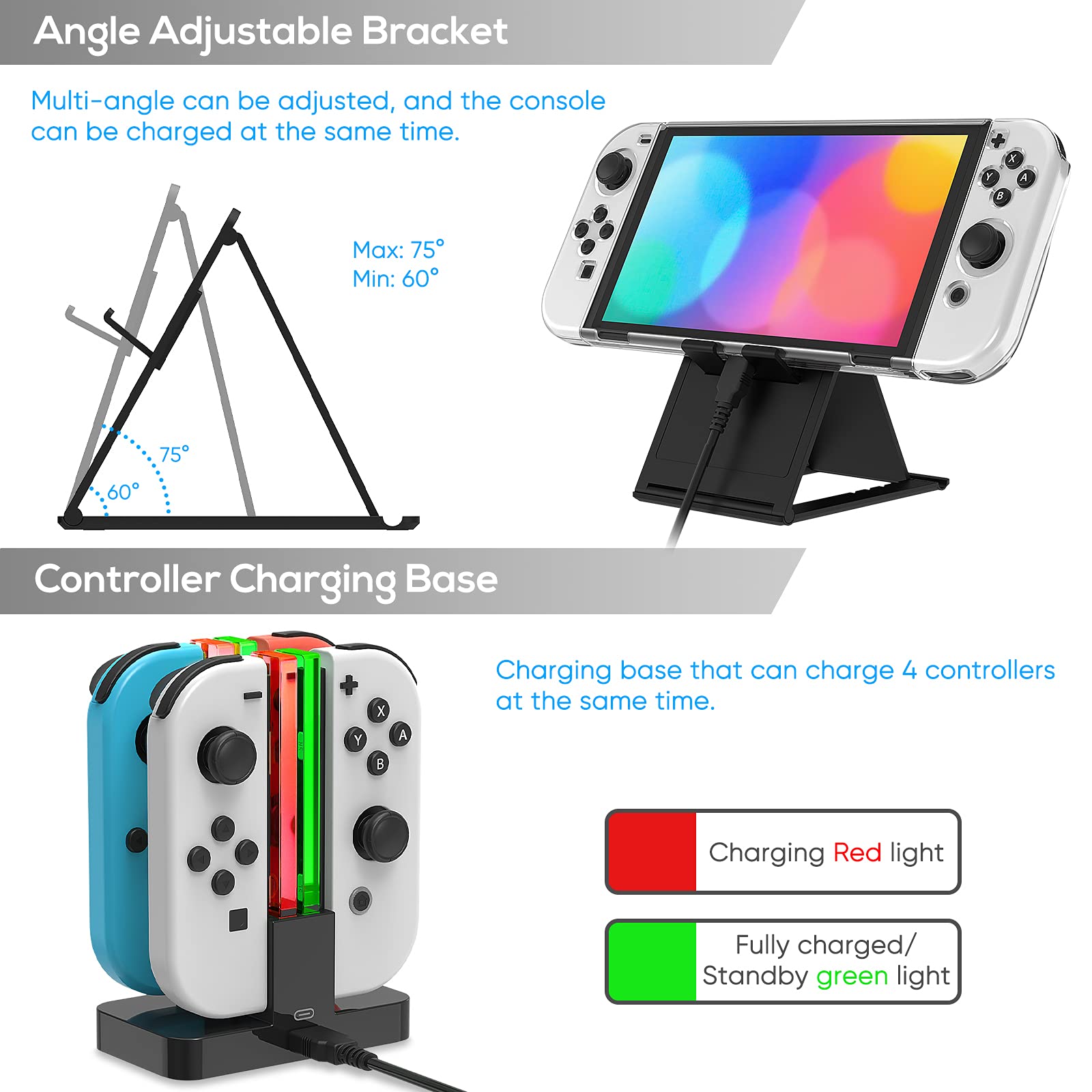 All in 1 Accessories Kits for Switch OLED 2021 Model:Case & Screen Protector, Hand Grips & Racing Wheels for Joy con, Controller Charger Dock, Carrying Case & More -White