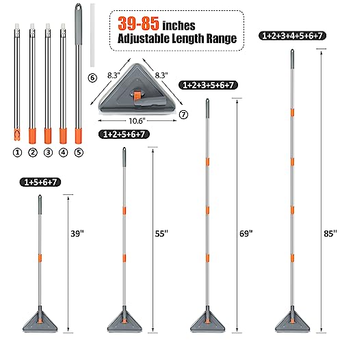 85 Inch Wall Mop Wall Cleaner with Long Handle , 360° Rotating Microfiber Dust Mop, Skirting Cleaning Tool Ceiling Gasket Window Cleaning Kit with 39" to 85" Extension Pole and 6 Replacement Pads