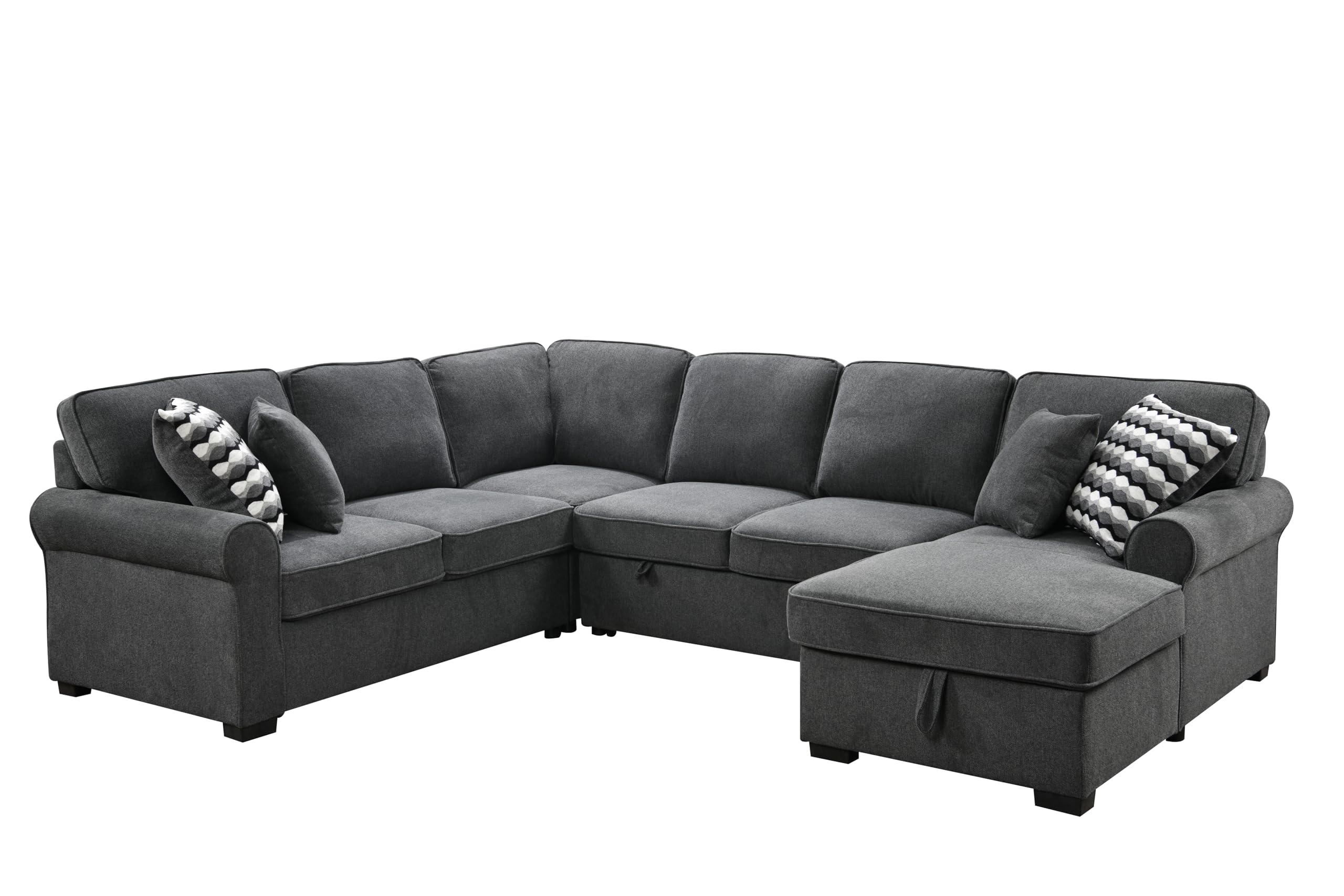 RENDGO 117" U Shape Sectional Sleeper Sofa Bed with Storage Chaise for Large Space Dorm Apartment,Beige, 7 Seater
