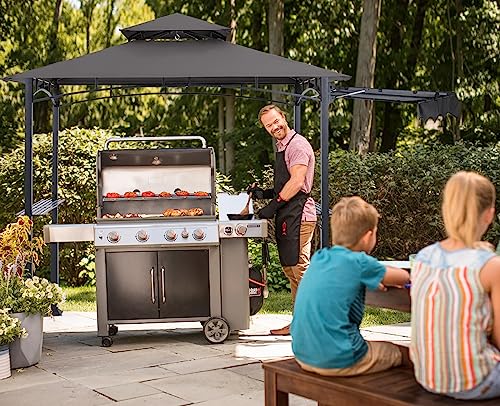 ABCCANOPY Grill Gazebo with Extra Awning - 5'x11' Outdoor Grill Canopy BBQ Gazebo Barbecue Canopy with LED Lights for Backyard, Lawn and Patio (Dark Grey)