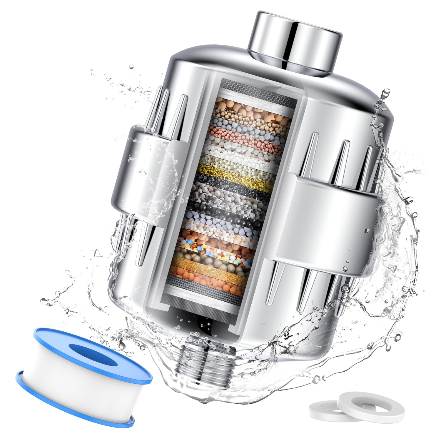 24 Stage Shower Water Filter - High Output Softener to Remove Chlorine and Fluoride - Reduces Dry Itchy Skin, Dandruff, and Improves The Condition of Your Skin, Hair, Chrome