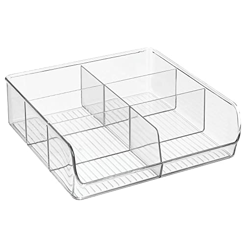 mDesign Plastic Home Office Wide Bin Organizer with 6 Compartments for Cabinets, Closets, Drawers, Desks, Tables, Workspace - Staple, Notepad, Paperclip Holder - Ligne Collection - 2 Pack - Clear
