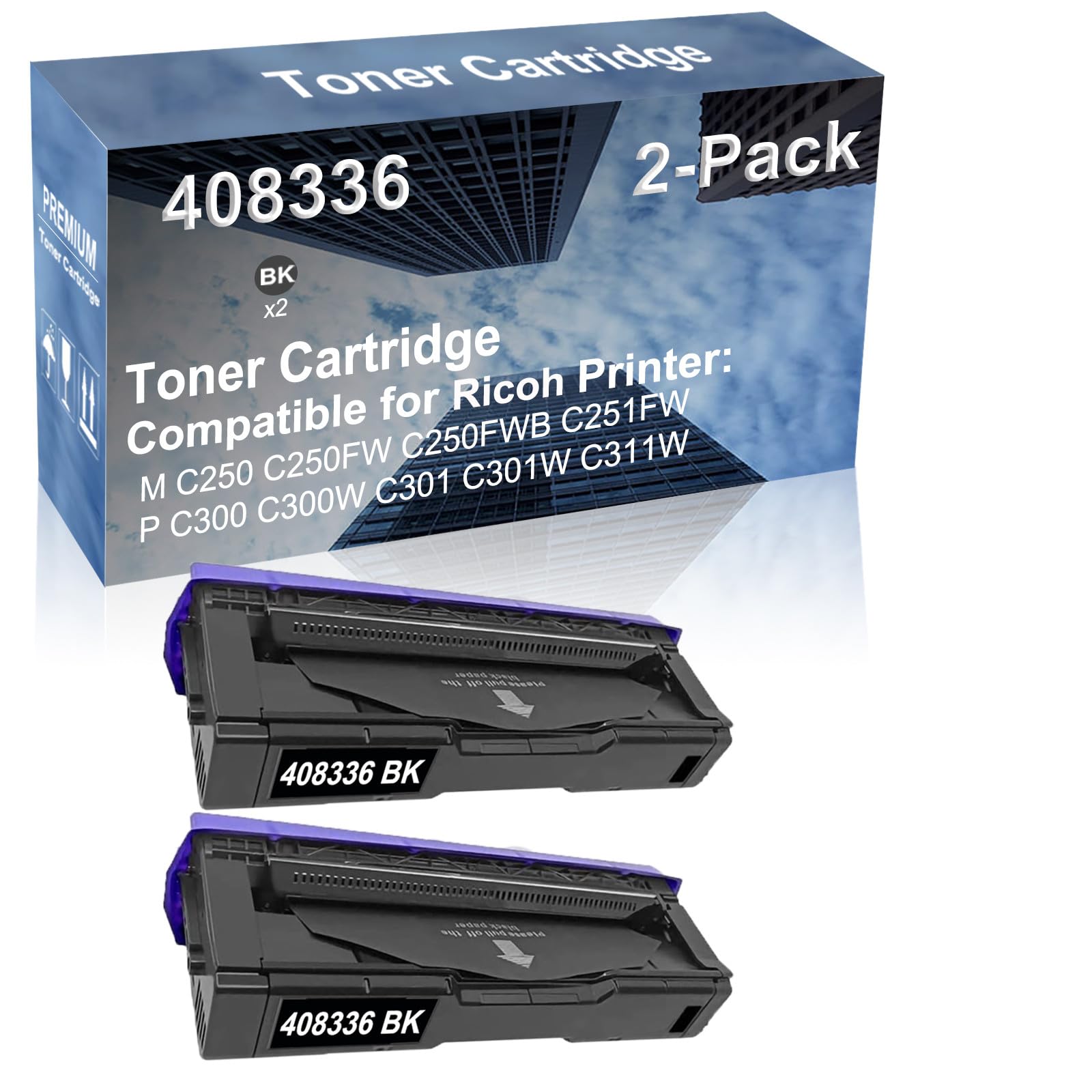 2-Pack (Black) Compatible High Yield 408336 Laser Printer Toner Cartridge Used for Ricoh M C250 C250FW C250FWB C251FW, P C300 C300W C301 C301W C311W Printer