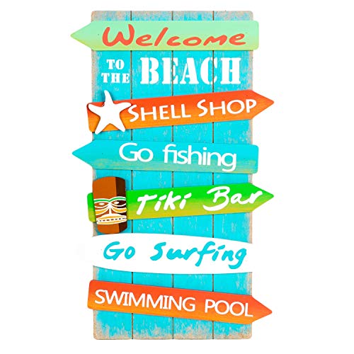 Beachcombers Direction Arrows Coastal Plaque Sign Wall Hanging Decor Decoration for The Beach 16" x 0.5" x 10 Multicolor
