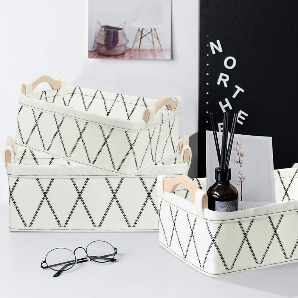 Oubra Small Bin Storage Cube Bins Empty Baskets for Gifts Decorative Baskets for Storage Magazines Books CD DVD Collapsible White Basket