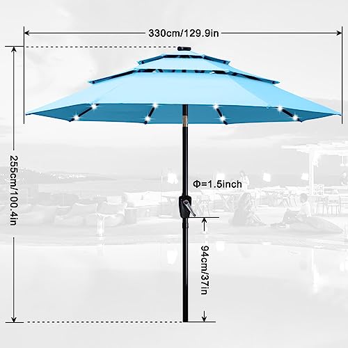 ABCCANOPY Solar Led Patio Umbrellas 3-Tiers 11FT (Turquoise)